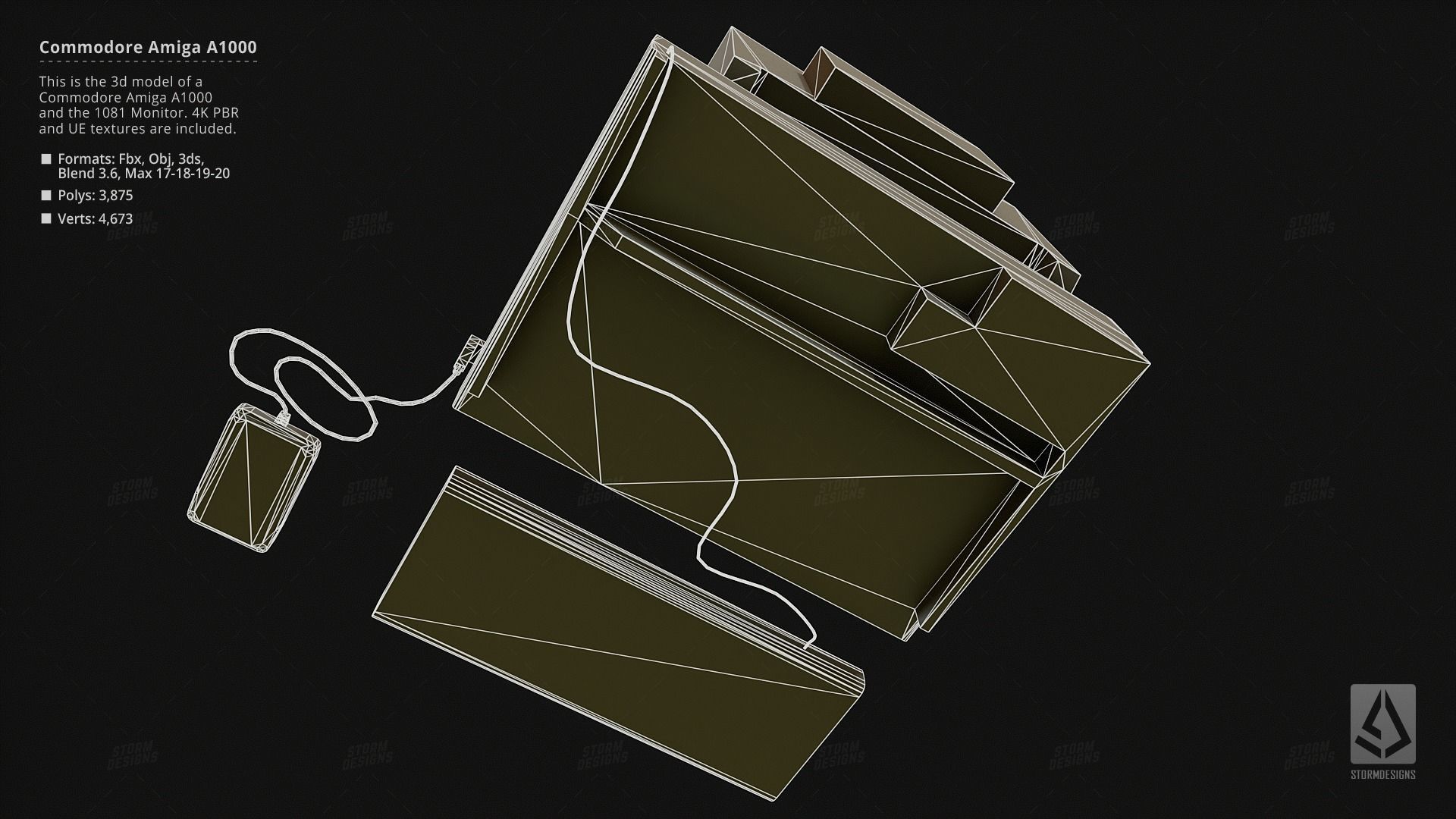 3D model Commodore Amiga A1000 with 1081 Monitor - Low Poly VR / AR ...