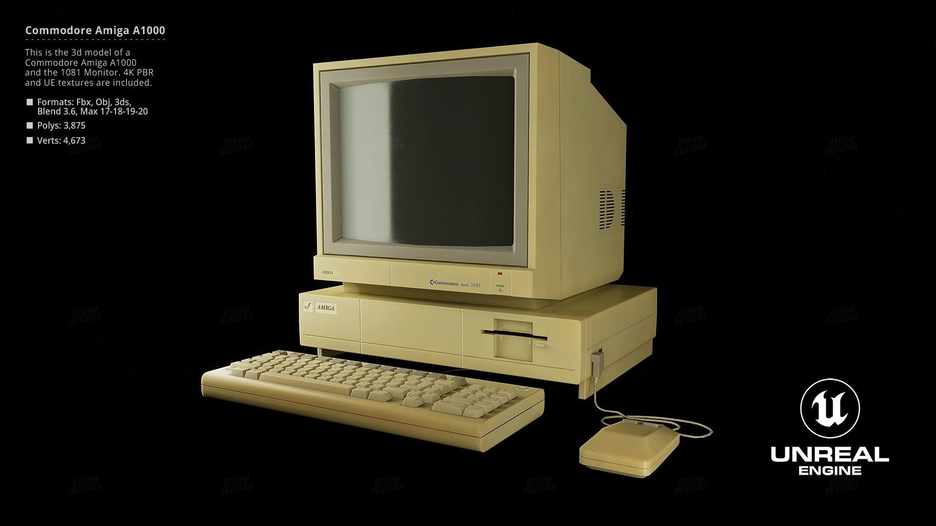 3D model Commodore Amiga A1000 with 1081 Monitor - Low Poly VR / AR ...