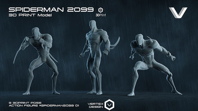3 Spiderman 2099 Action Figures Pack01 3D model 3D printable | CGTrader