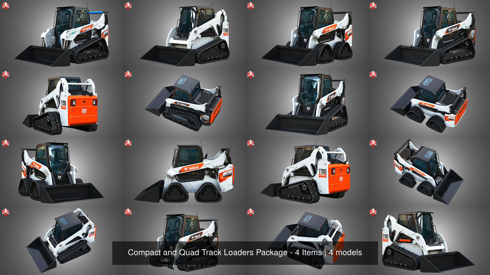 Compact and Quad Track Loaders Package - 4 Items 3D Model Collection ...