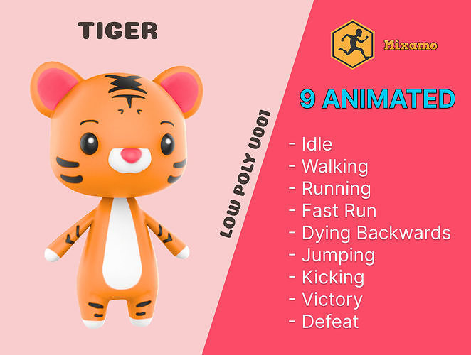 3D model Tiger low poly animated v001 VR / AR / low-poly | CGTrader