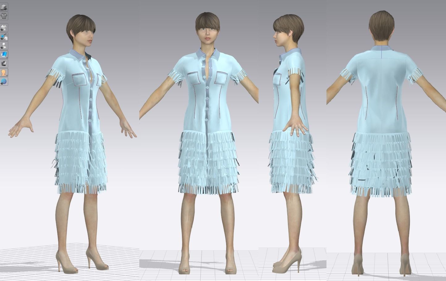 Fringed Female Fancy Dress Possed 3D model rigged | CGTrader