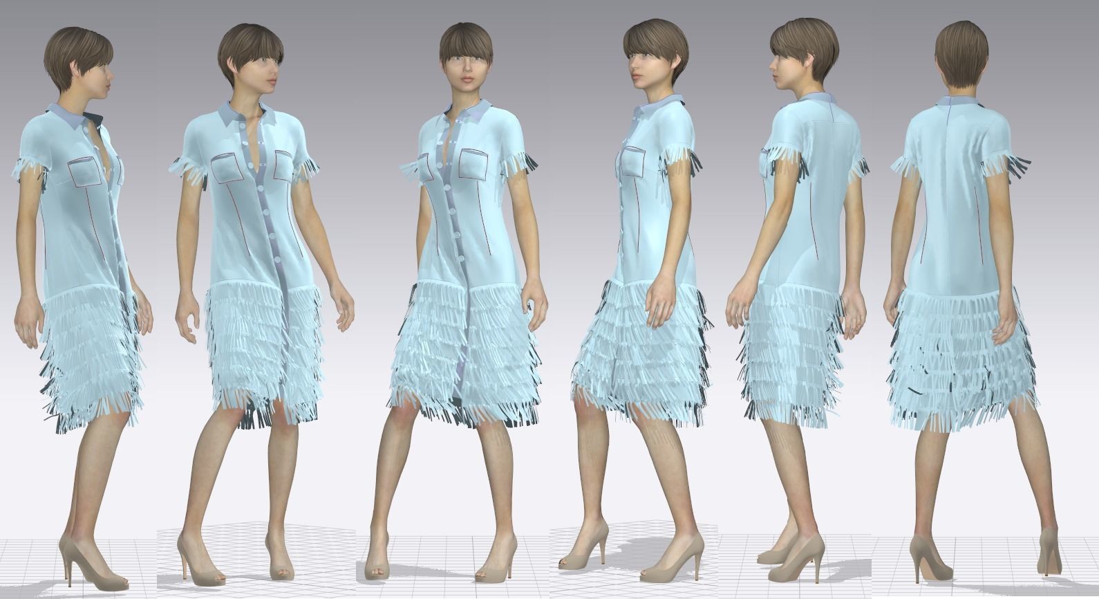 Fringed Female Fancy Dress Possed 3D model rigged | CGTrader