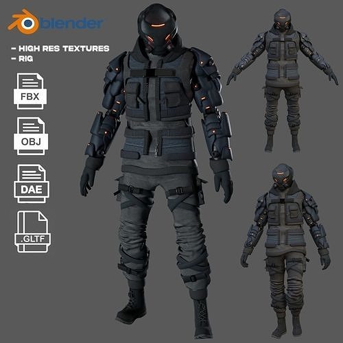 Cyberpunk Character Cyber Trooper 3D model rigged | CGTrader