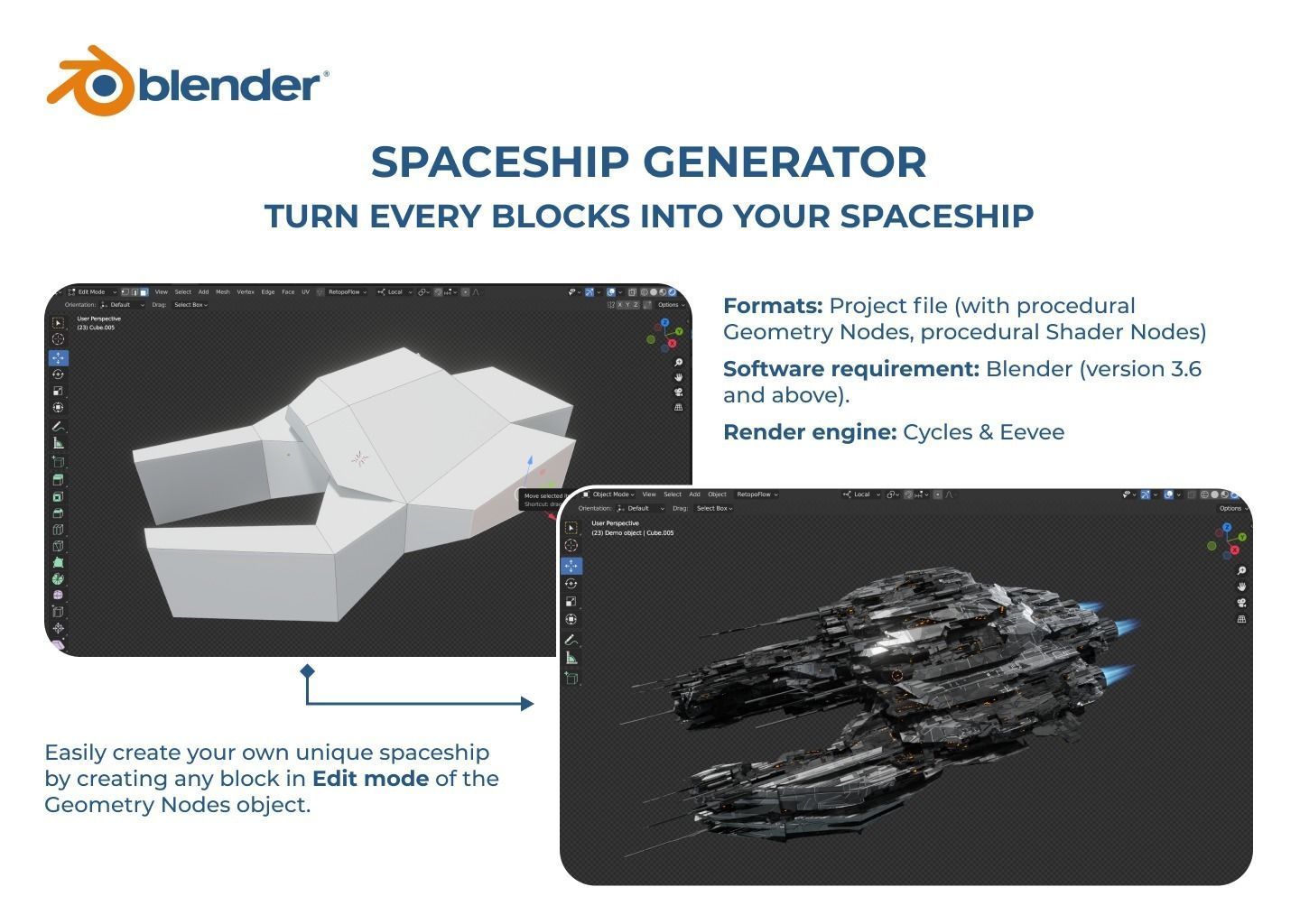 Spaceship Generator Blender 3D model | CGTrader