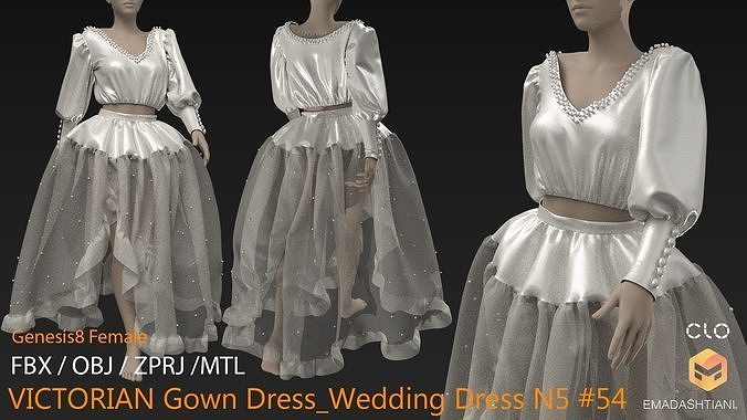 VICTORIAN Wedding Dress N5 54 MD-CLO3D ZPRJ FBX OBJ MTL 3D model 3D ...