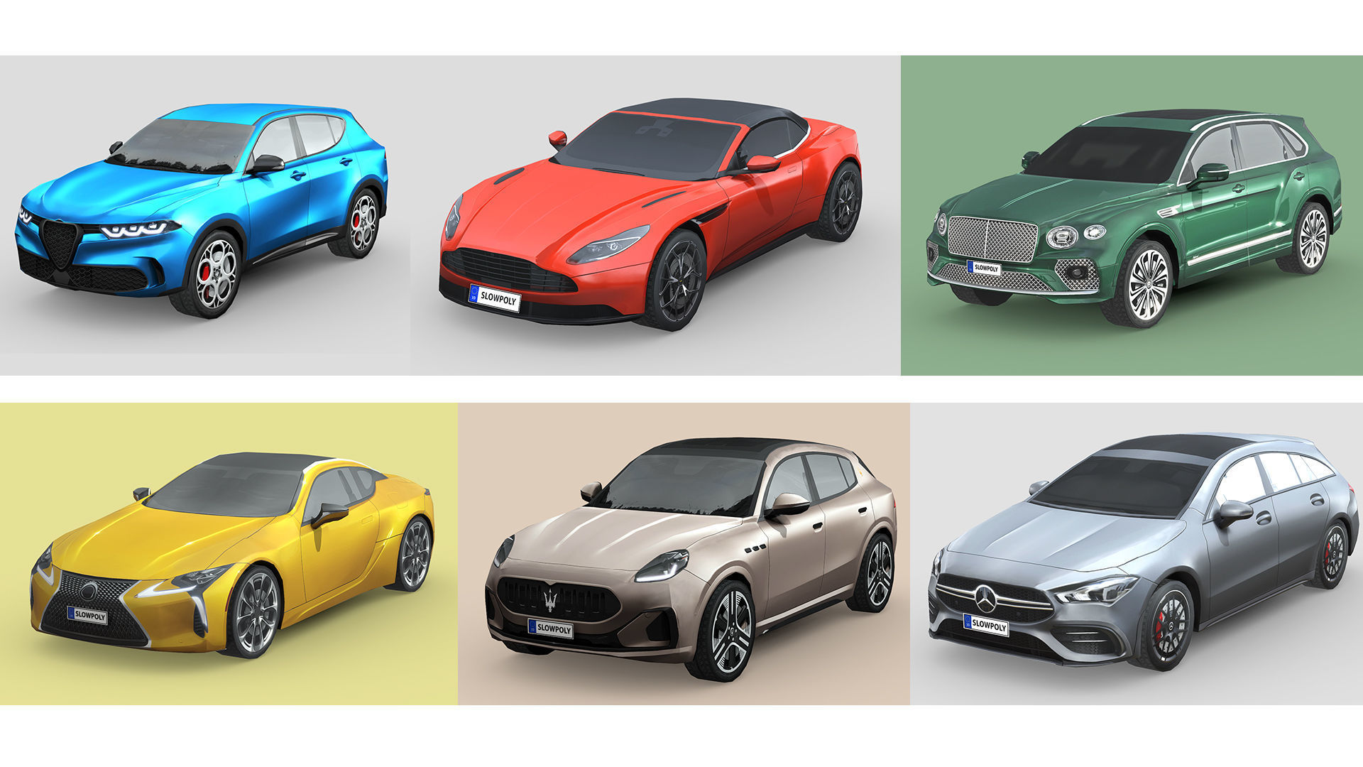 3D Model Collection Low-Poly Car Pack 005 - Luxury Lineup VR / AR / low ...