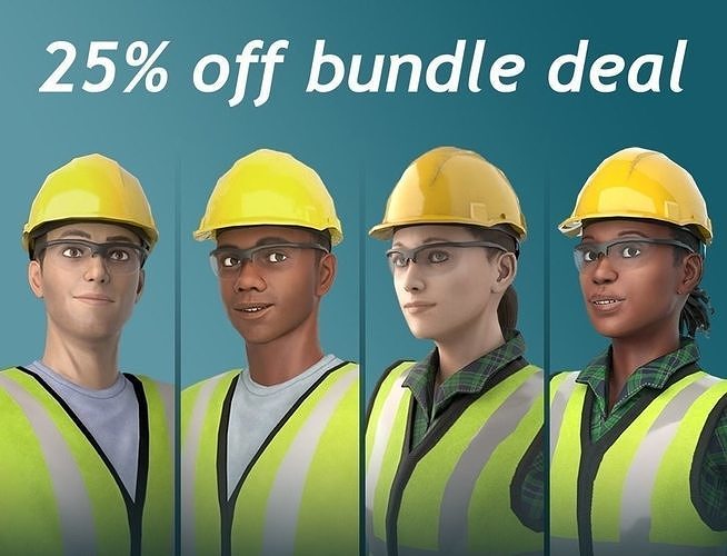 3D Model Collection Construction worker bundle deal VR / AR / low-poly ...