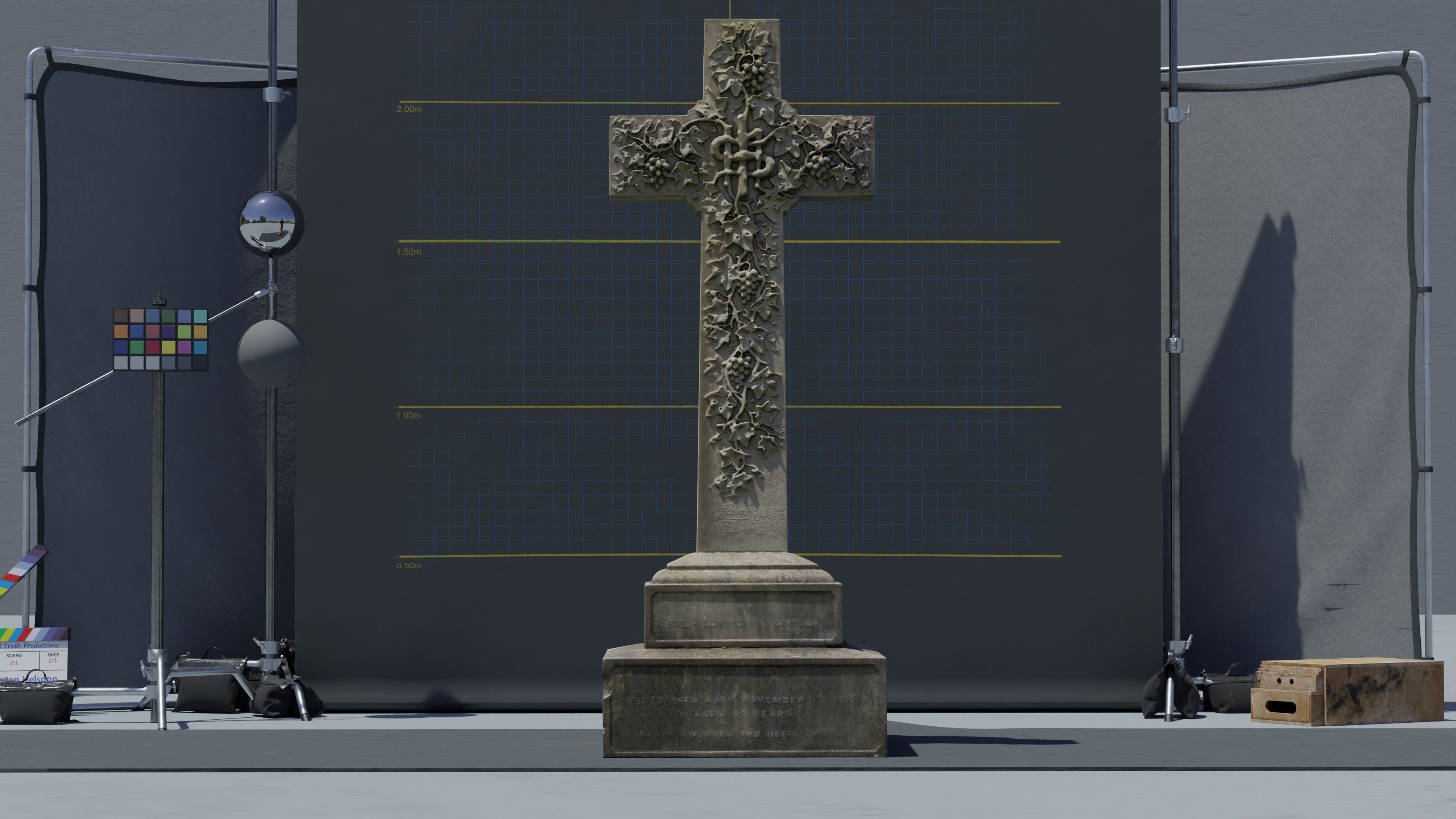 3D model Photogrammetry Gravestone Cross with Grapevine decoration VR ...