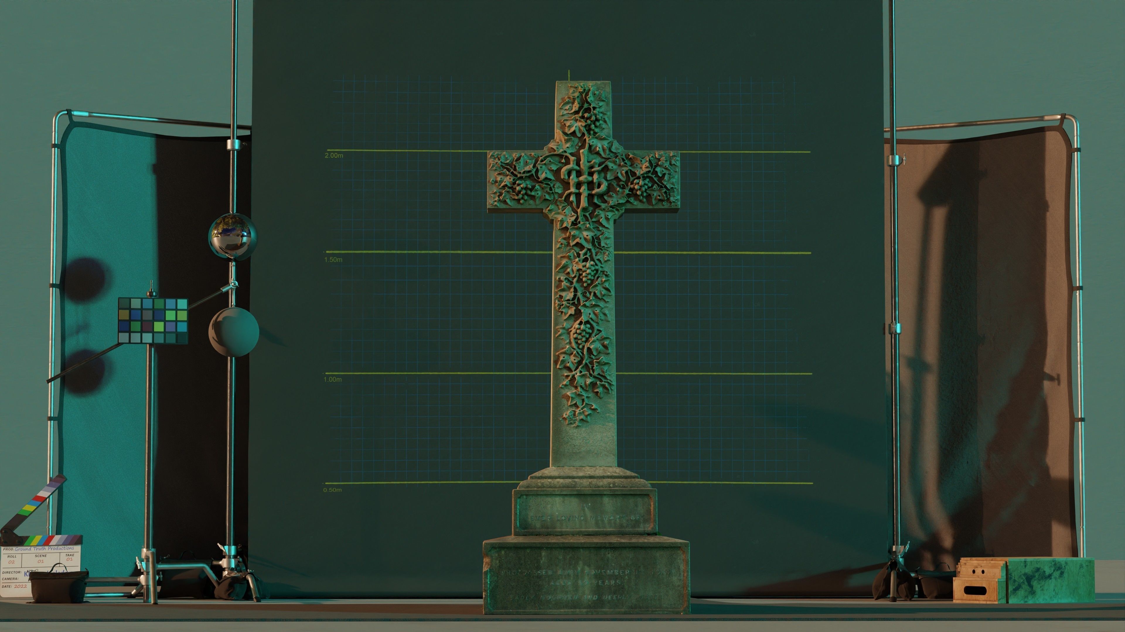 3D model Photogrammetry Gravestone Cross with Grapevine decoration VR ...