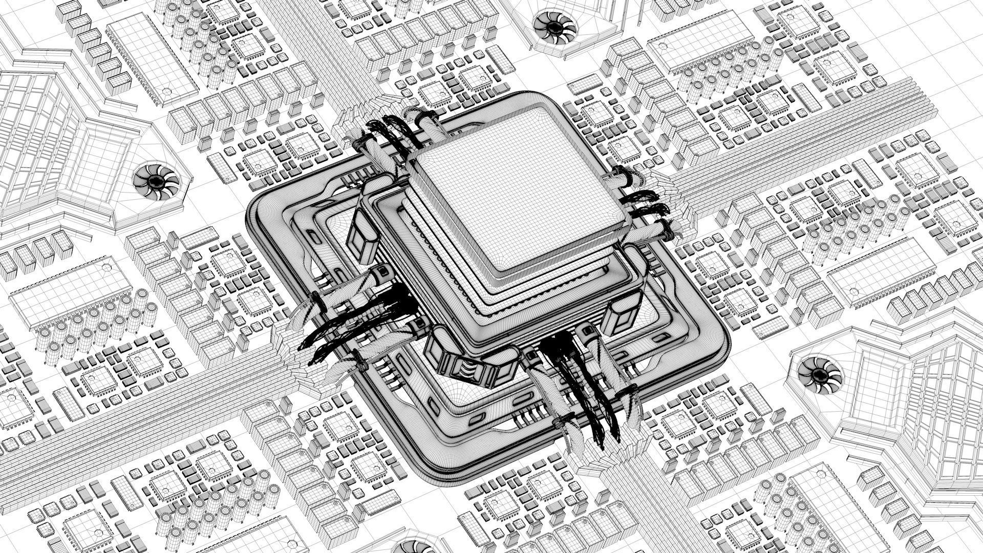 C4D Octane CPU chip core capacitance Scifi Circuit board GPU 3D model ...