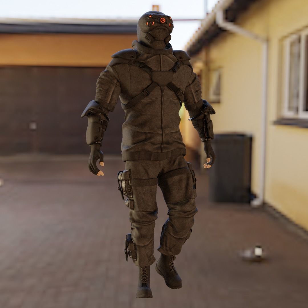 Cyberpunk character Cyber Mobster Runner 3D model rigged | CGTrader