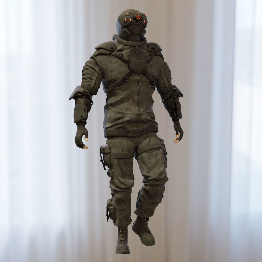 Cyberpunk character Cyber Mobster Runner 3D model rigged | CGTrader