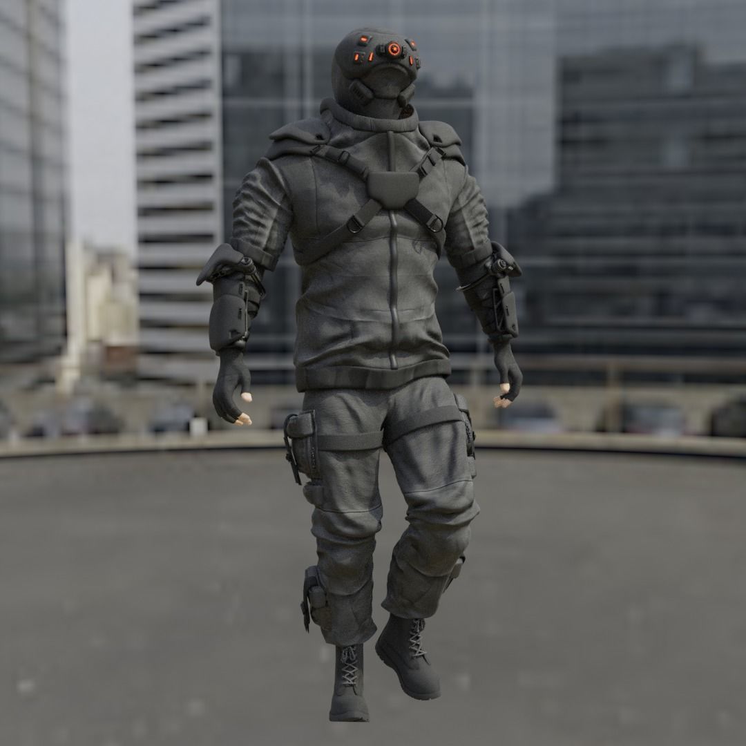 Cyberpunk character Cyber Mobster Runner 3D model rigged | CGTrader