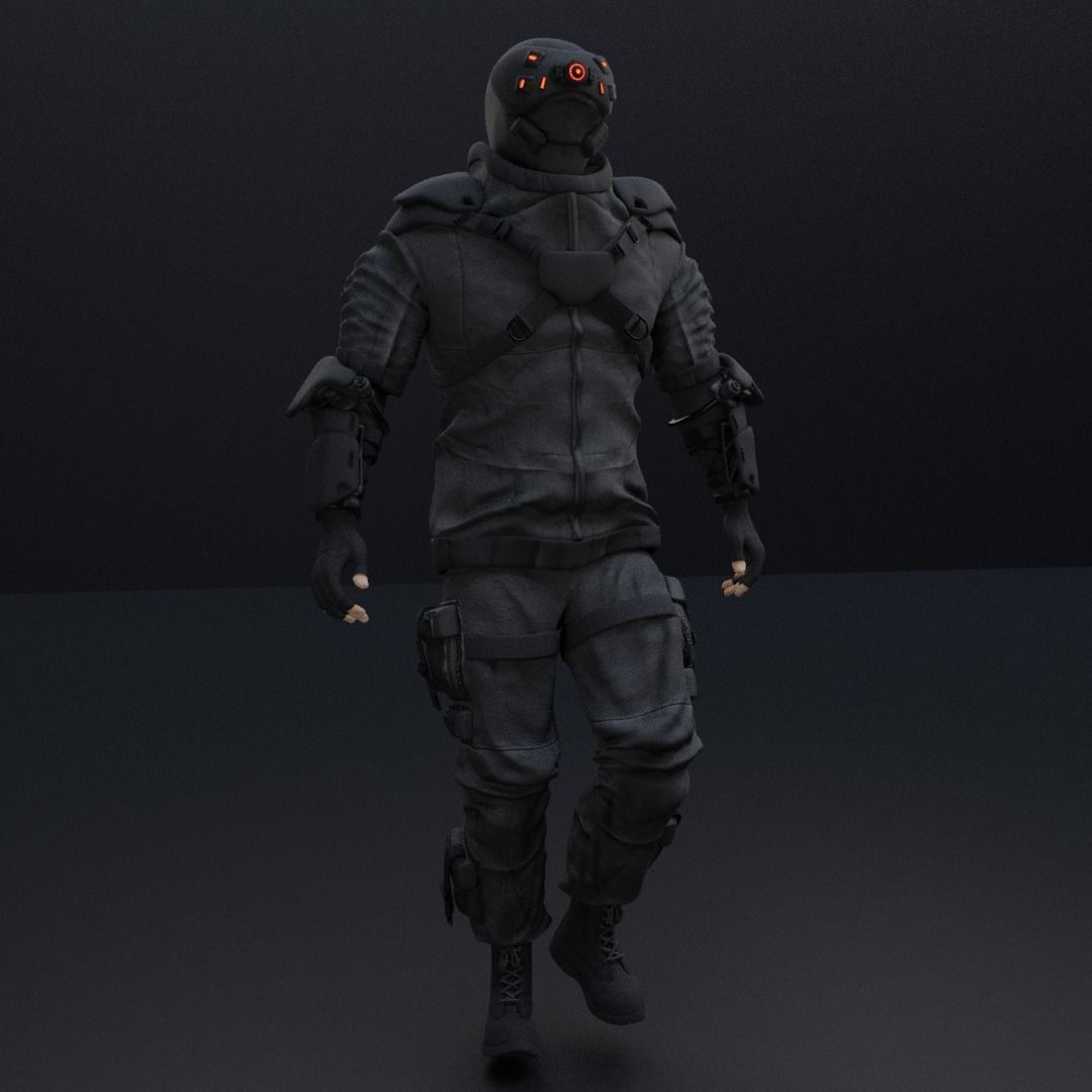 Cyberpunk character Cyber Mobster Runner 3D model rigged | CGTrader
