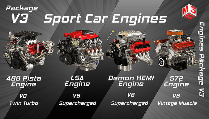 Engines Package - V3- Sport Car Engines 3D Model Collection | CGTrader