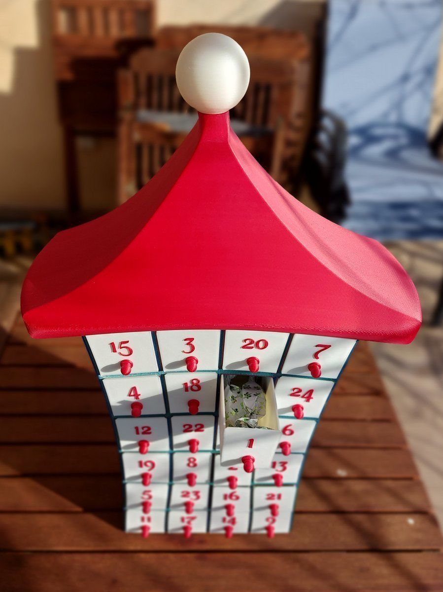 Advent calendar with santa hat roof 3D model 3D printable | CGTrader