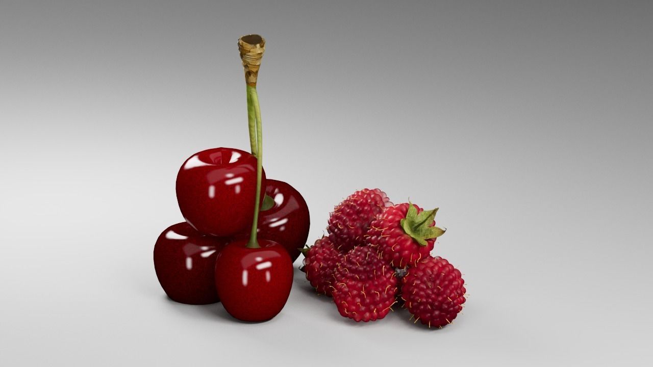 Raspberries and Cherry 3 D 3D model | CGTrader