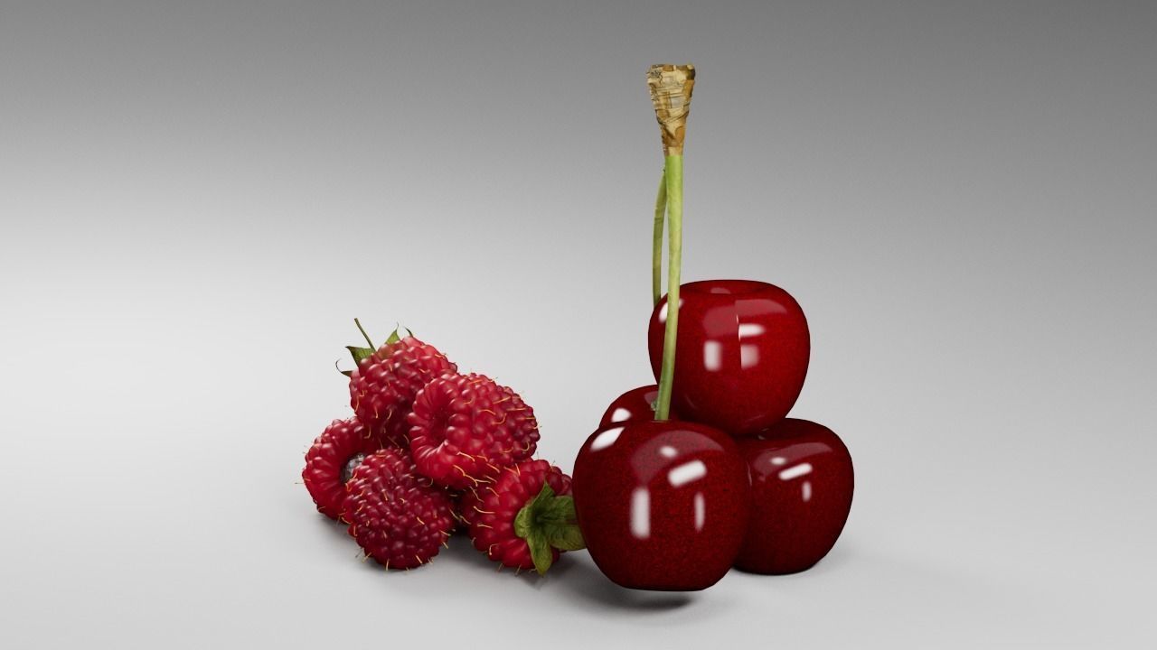 Raspberries and Cherry 3 D 3D model | CGTrader
