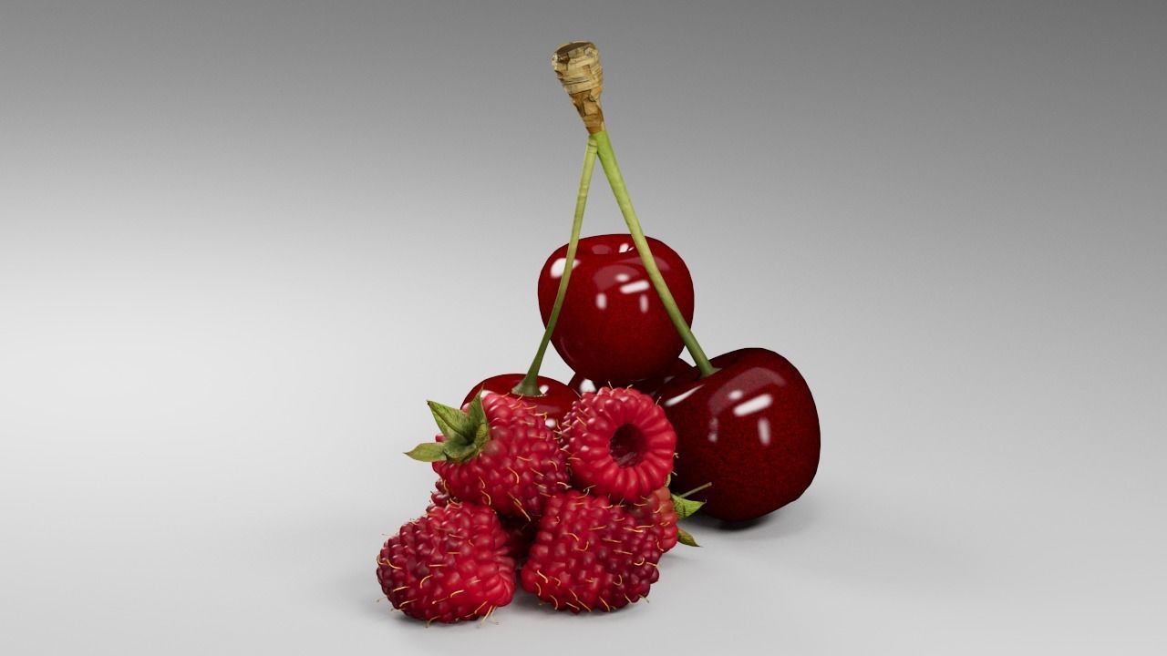 Raspberries and Cherry 3 D 3D model | CGTrader