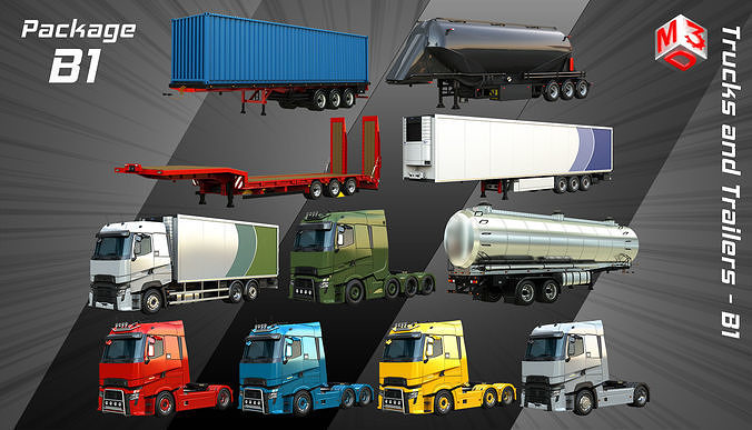 Trucks and Trailers Package - B1 3D Model Collection | CGTrader