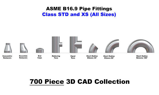 ASME Butt Weld Fittings - 700 Files CAD Collection 3D model | CGTrader