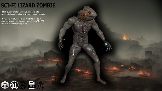 3D model Sci-fi Lizard Zombie VR / AR / low-poly | CGTrader