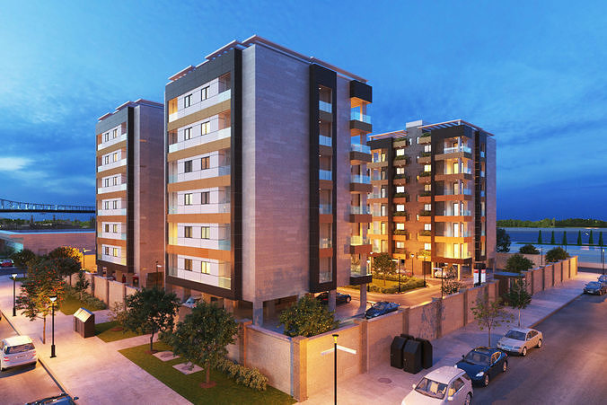Residential complex exterior scene 3D model | CGTrader