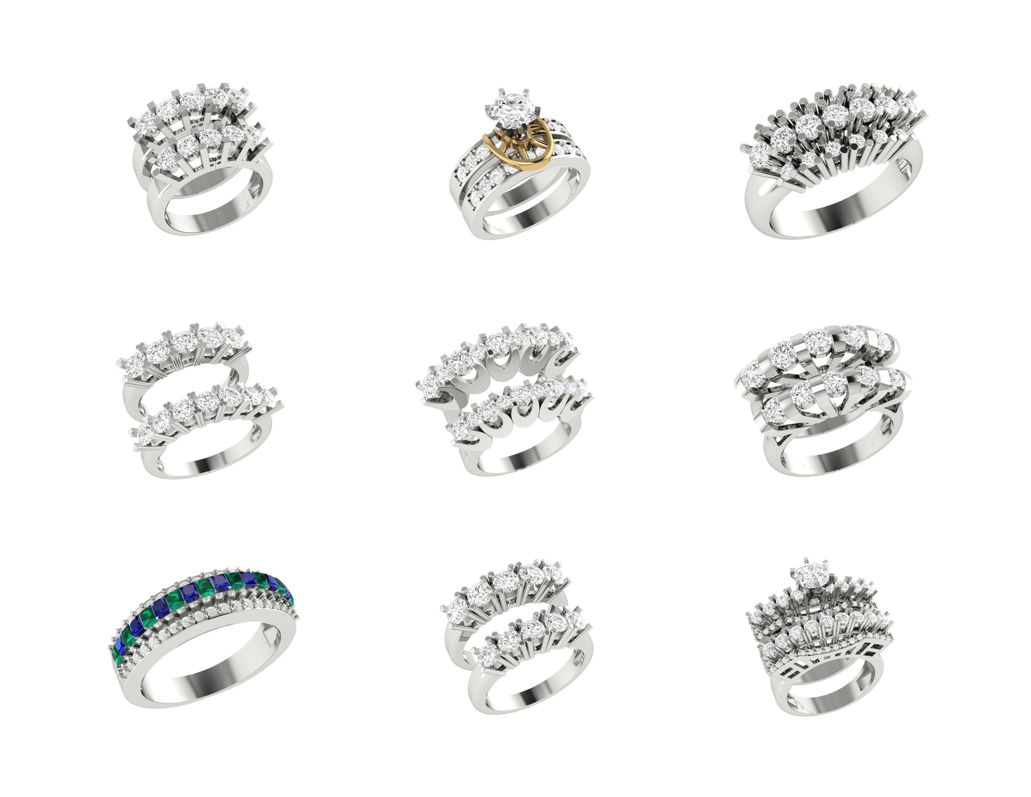 Twinz Multi Stones Rings 3D model 3D printable | CGTrader