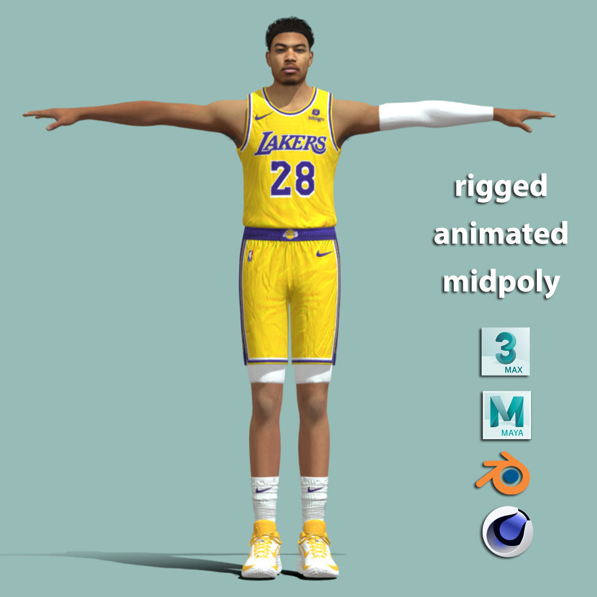 T-Pose Rigged Rui Hachimura Los Angeles Lakers NBA 3D model animated rigged | CGTrader