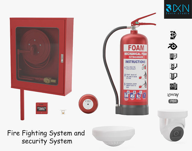 Fire Fighting System and security System 3D model | CGTrader