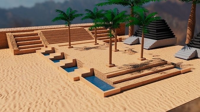3D model Desert Landscapes with temples on sides VR / AR / low-poly ...