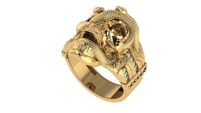 Skull and snake ring with diamond 3D model 3D printable | CGTrader