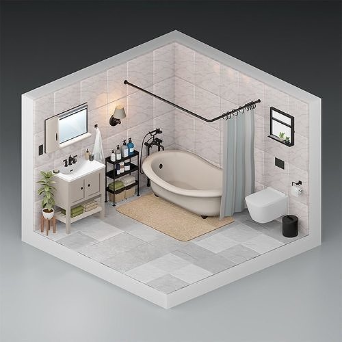 3D model 3D Low Poly Cozy Bathroom VR / AR / low-poly | CGTrader