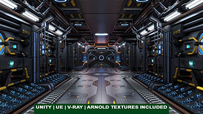 3D model Sci-Fi Corridor 01 All PBR Unity UE Textures Included VR / AR / low-poly | CGTrader