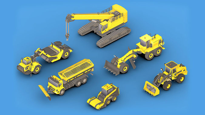 3D model Collection Construction Vehicles Low- Poly 2 VR / AR / low ...