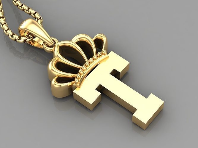 3D model T Crown Letter Initial Pendant in 10kt Yellow Gold Cad Design ...