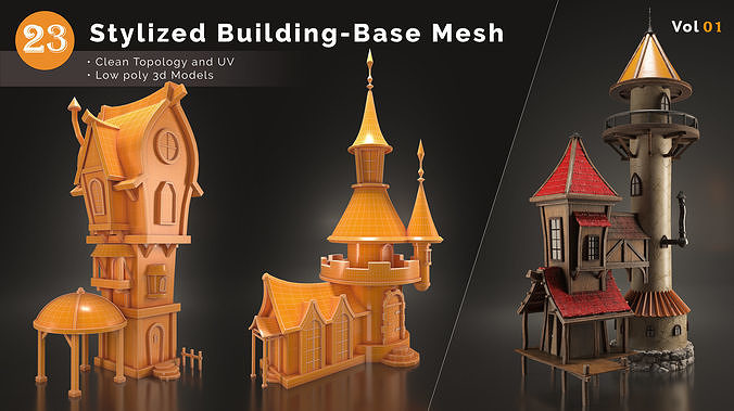 3D model 23 Stylized Building Base Mesh VR / AR / low-poly | CGTrader