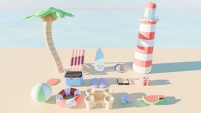 3D model Low Poly Beach Asset Collection VR / AR / low-poly | CGTrader