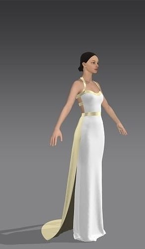 3D model Dress white matte beige silk satin fabric long dress VR / AR / low-poly | CGTrader