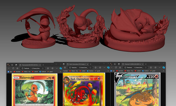 Charmander Charmeleon and Charizard evolution family value set 3D model ...