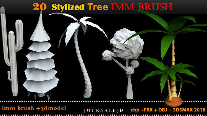 3D model 20 stylized tree 3d model and imm brush VR / AR / low-poly ...