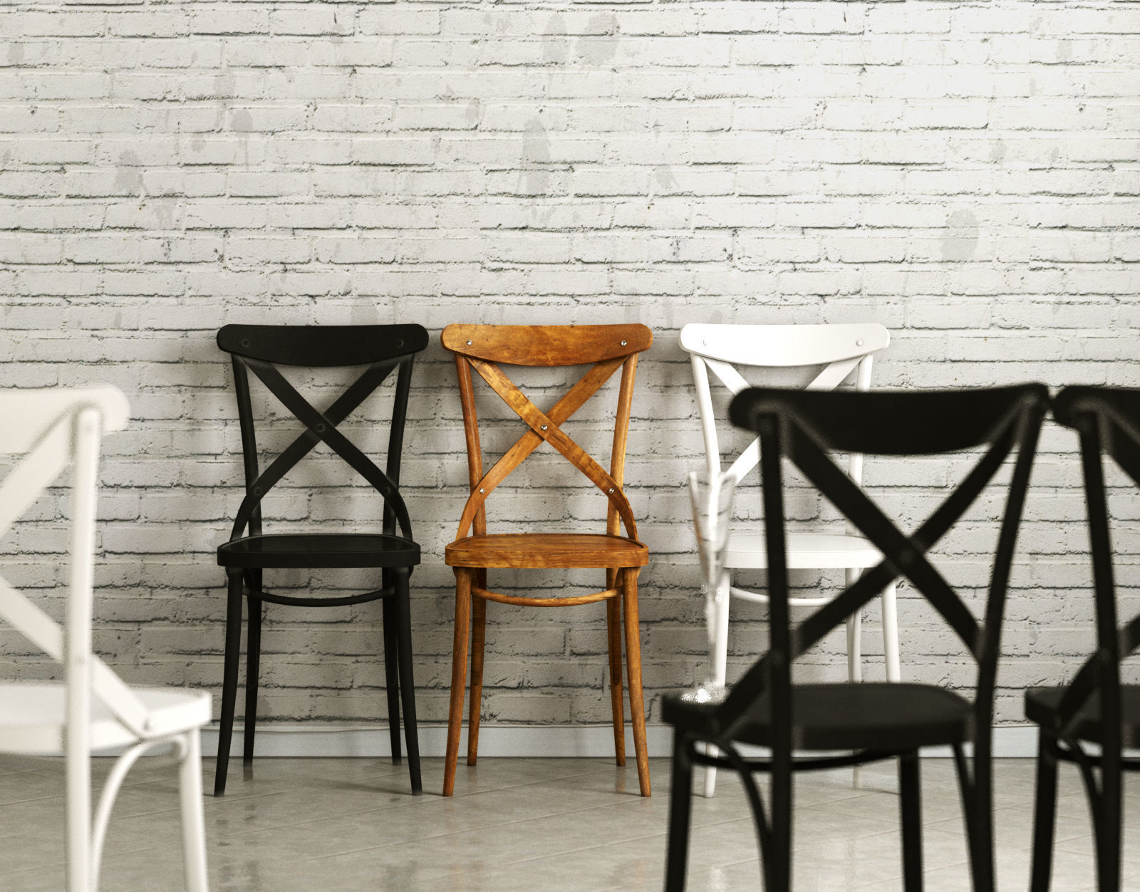 Chair three wooden chairs free 3D model | CGTrader