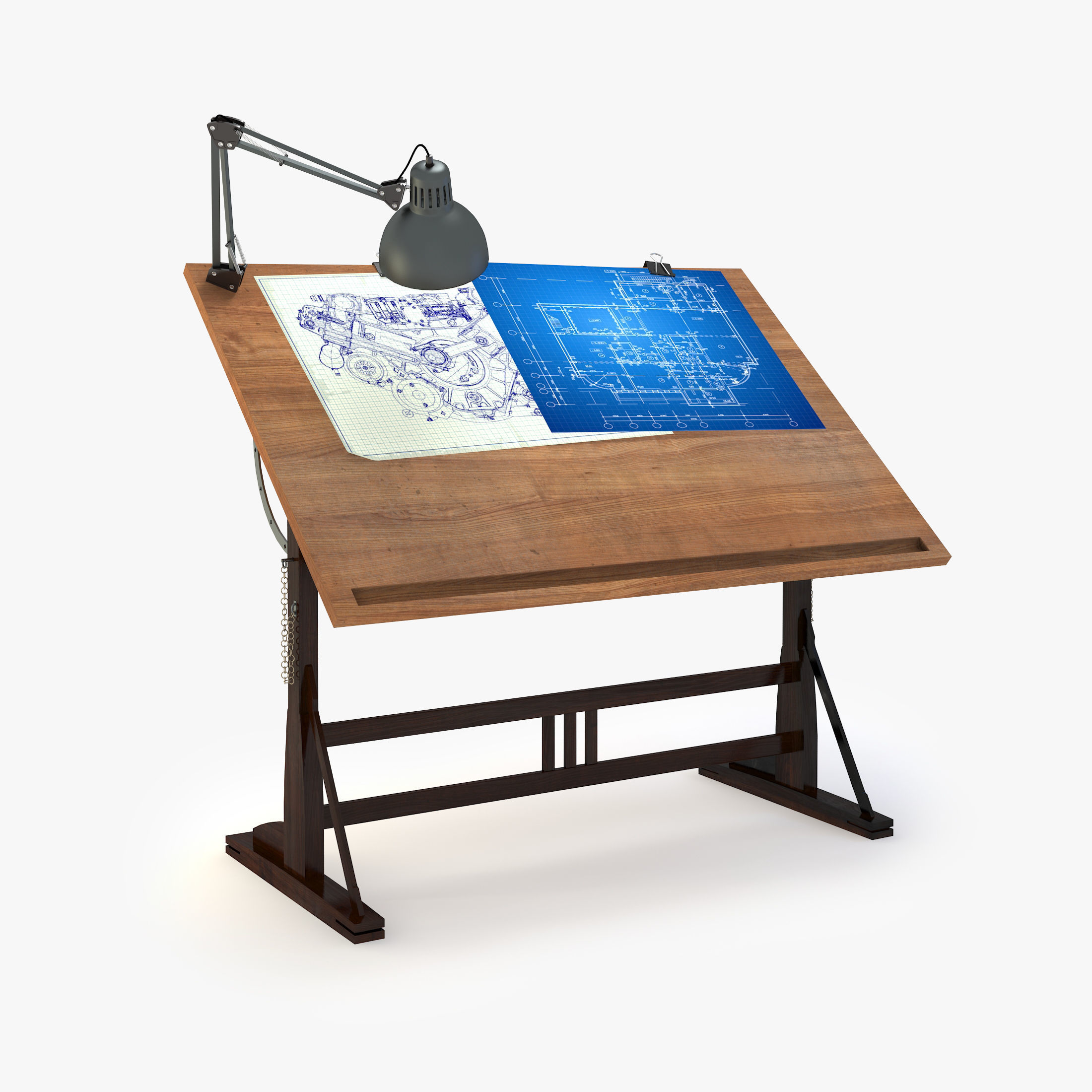 Blueprint Desk with Lamp 3D model rigged | CGTrader