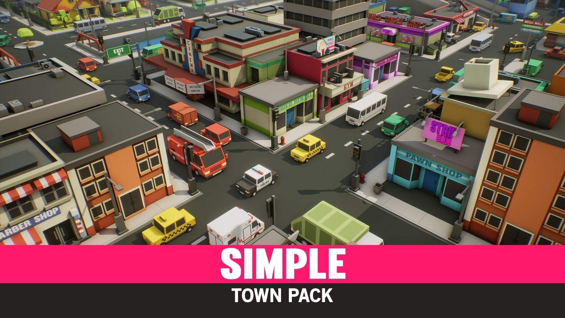 3D model Simple Town - Cartoon Assets VR / AR / low-poly | CGTrader