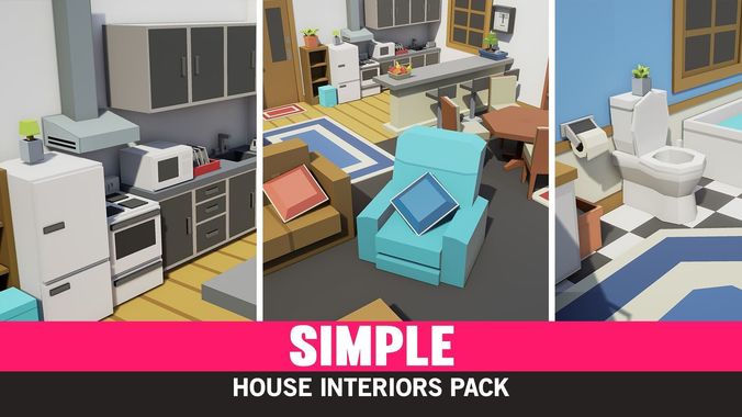 3D model Simple House Interiors - Cartoon assets VR / AR / low-poly ...
