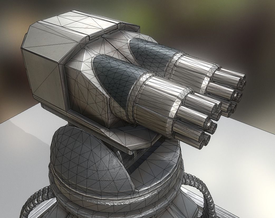 3D model Futuristic Gatling Gun Tower Animated VR / AR / low-poly ...