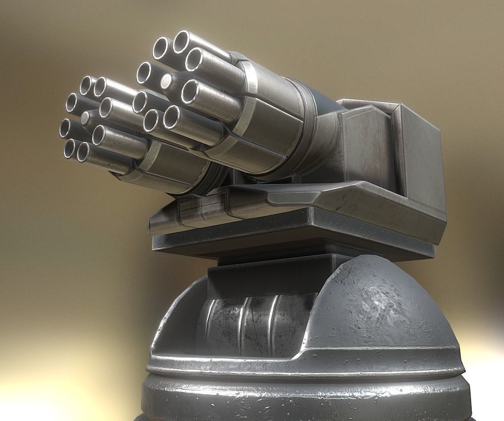 3D model Futuristic Gatling Gun Tower Animated VR / AR / low-poly ...