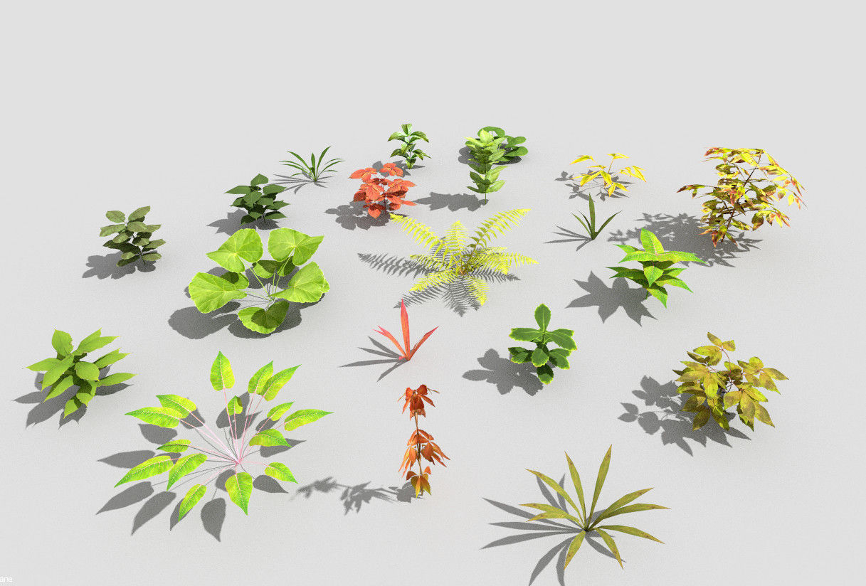 3D model low poly plants collection group of in circle VR / AR / low ...