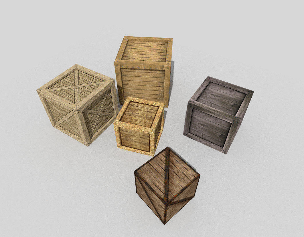 3D model low poly wooden boxes pack 2 VR / AR / low-poly | CGTrader